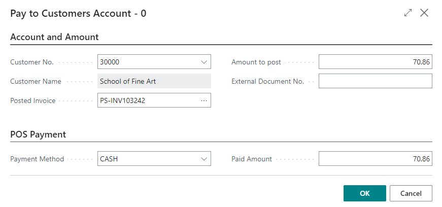 Pay into a Customer's Account