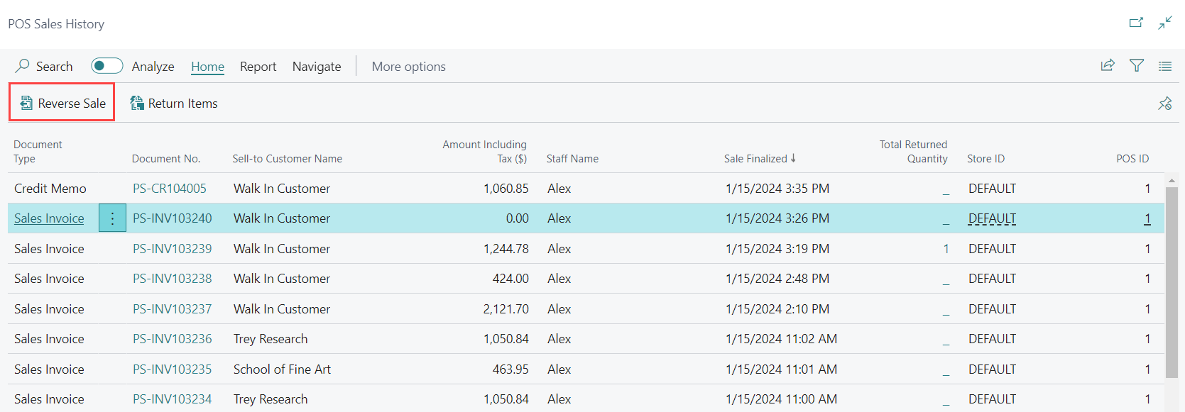 Returns and Reversing a Sale