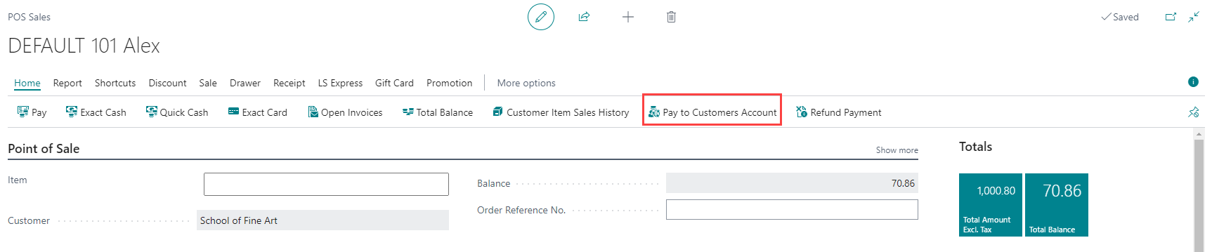 Pay into a Customer's Account